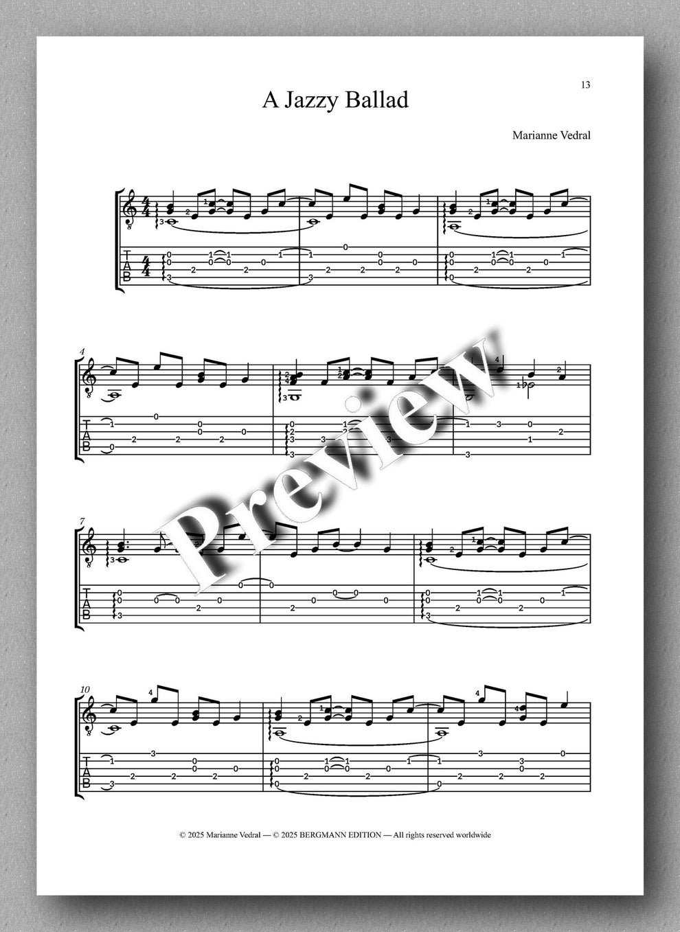 Vedral, Three Pop Ballads (TAB) – BERGMANN EDITION