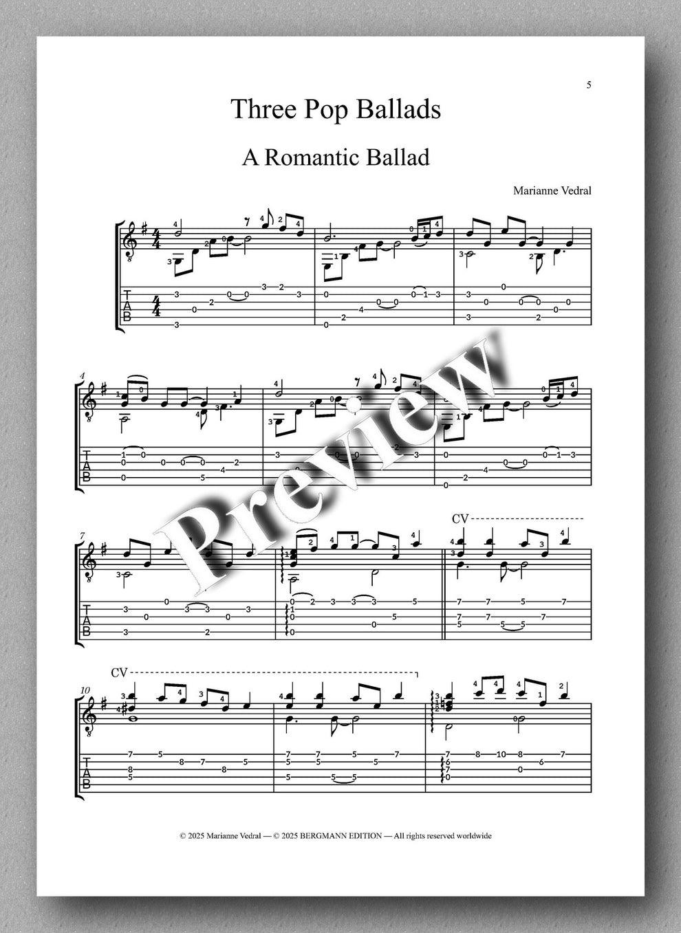 Vedral, Three Pop Ballads (TAB) – BERGMANN EDITION