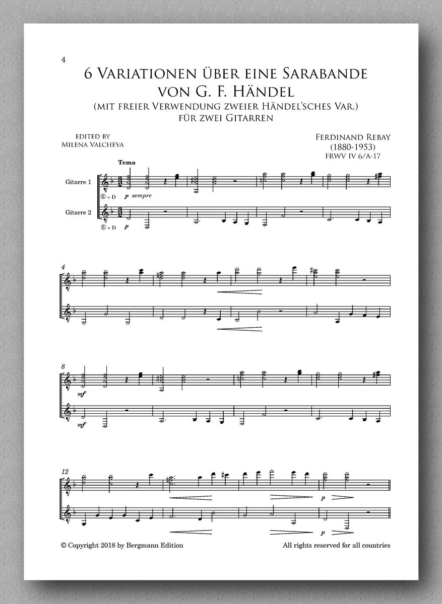 Rebay [083], Sechs Variationen über eine Sarabande von G. F. Händel ...